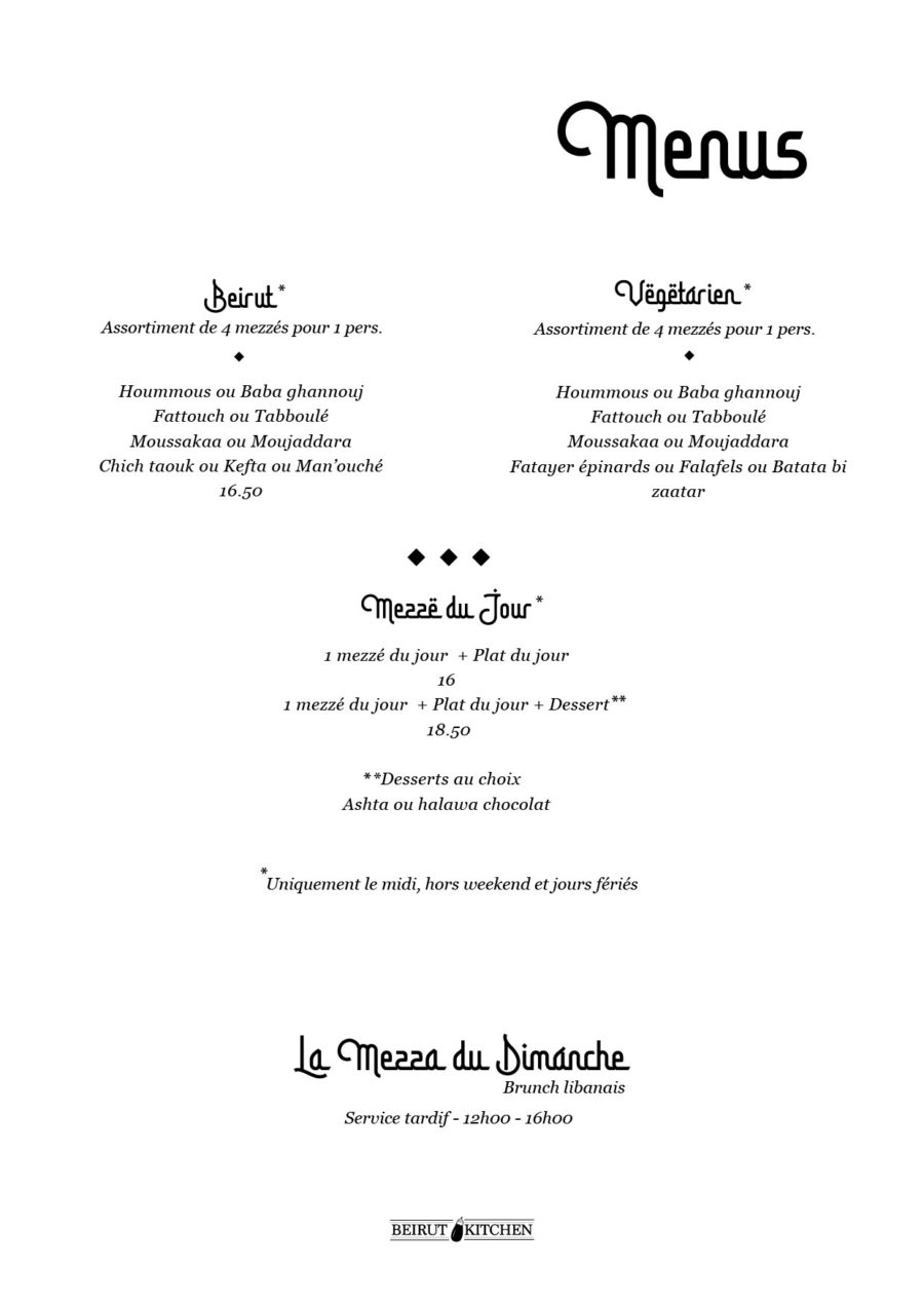 Menu - Beirut kitchen